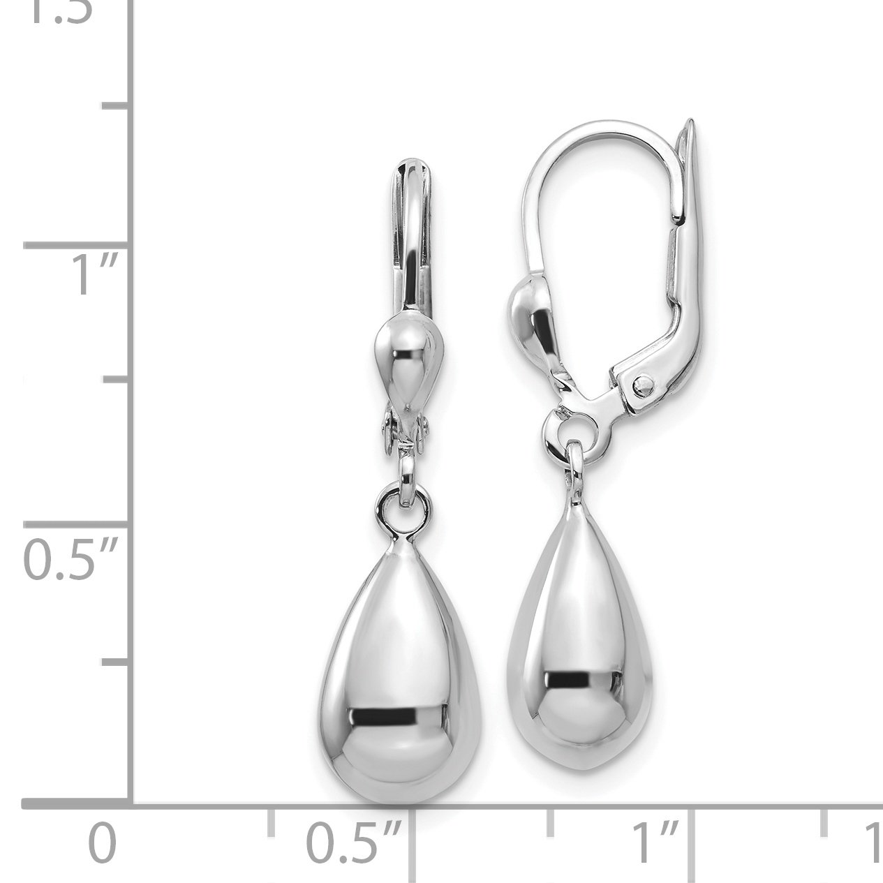 Polished Fancy Teardrop Dangle Leverback Earrings in Real 14k White Gold 8 mm x 30 mm