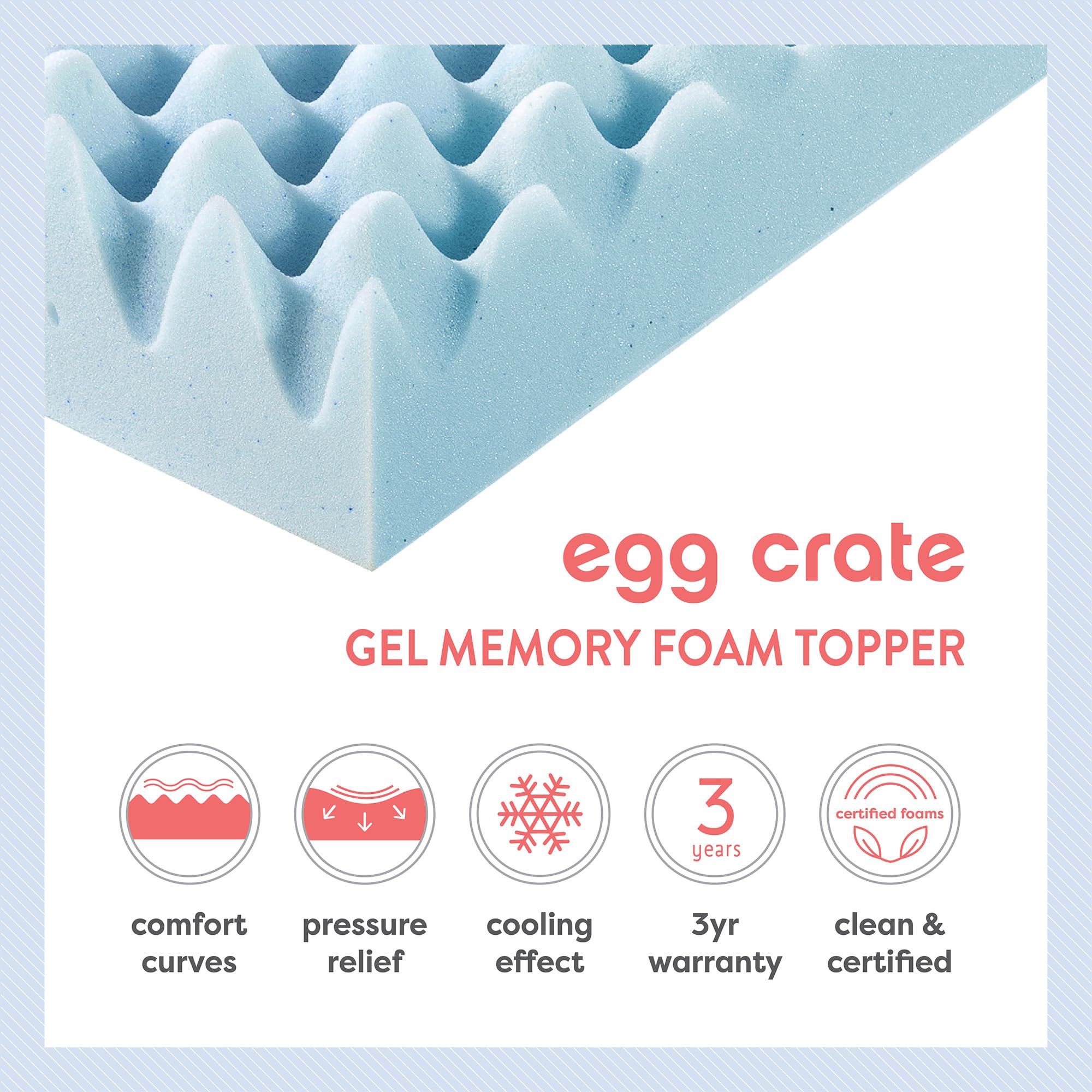 Best Price Mattress 4 Inch Egg Crate Memory Foam Mattress Topper with Cooling Gel Infusion, CertiPUR-US Certified, Short Queen Light Blue