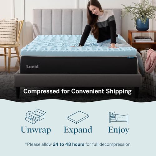 Lucid 3 Inch Mattress Topper Queen - Memory Foam Mattress Topper Queen - 5 Zone Gel Infusion - CertiPur Certified Foam