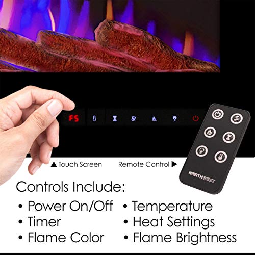 Northwest 36-Inch Electric Fireplace - Wall Mount or Recessed Heater with Front Vent, LED Colors, Brightness and Media Options, and Remote (Black)