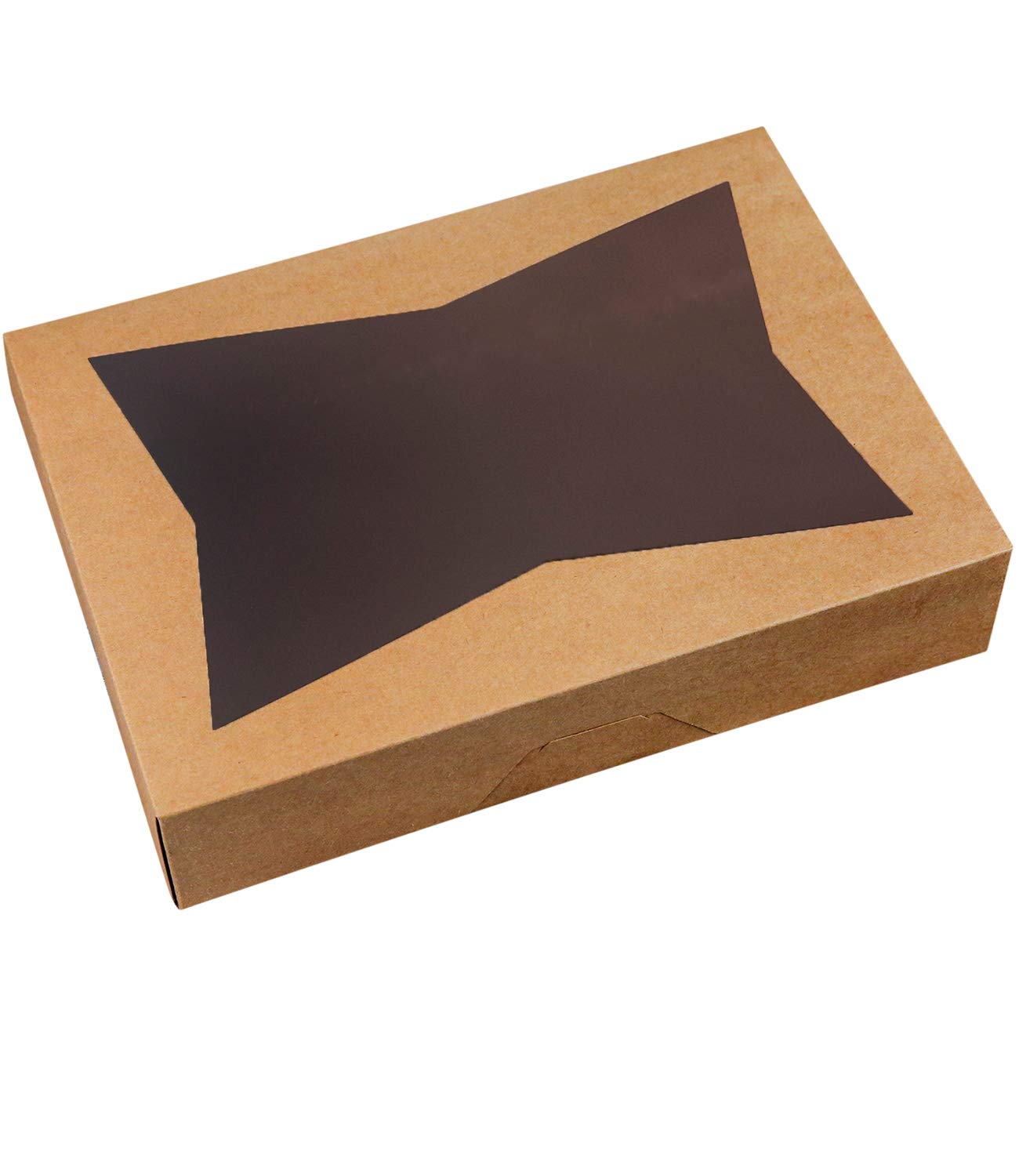 ONE MORE [15-Pack] 14 x10 x 3inch Brown Paperboard Lock Corner Window Bakery Cookie Boxes, Large Container with PVC Windows for Pie and Cookie Box