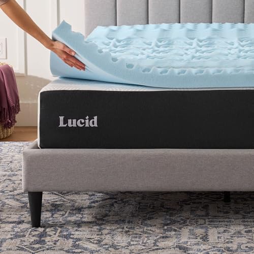 Lucid 3 Inch Mattress Topper Queen - Memory Foam Mattress Topper Queen - 5 Zone Gel Infusion - CertiPur Certified Foam