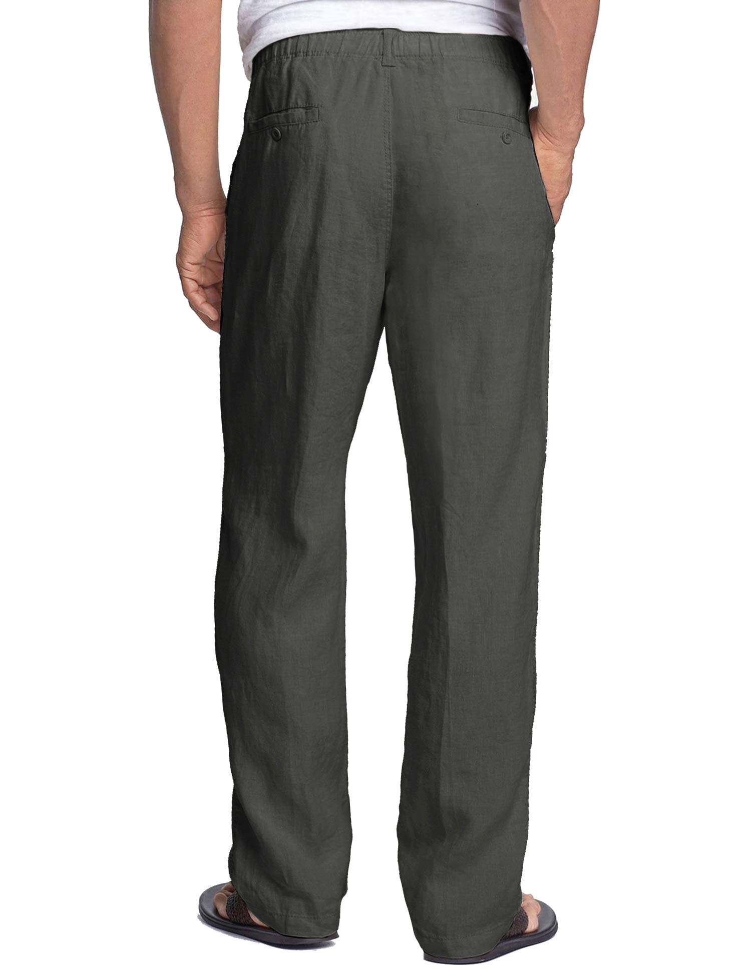 COOFANDY Men's Linen Cotton Pants Drawstring Waist Modern Waistband Trousers Dark Grey