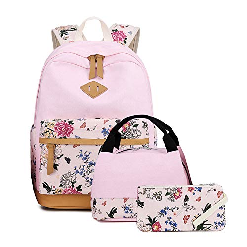 Goodking Teen Girls School Backpack Kids Bookbag Set with Lunch Box and Pencil Case College Bookbag Laptop Backpack Travel Daypack, Pink