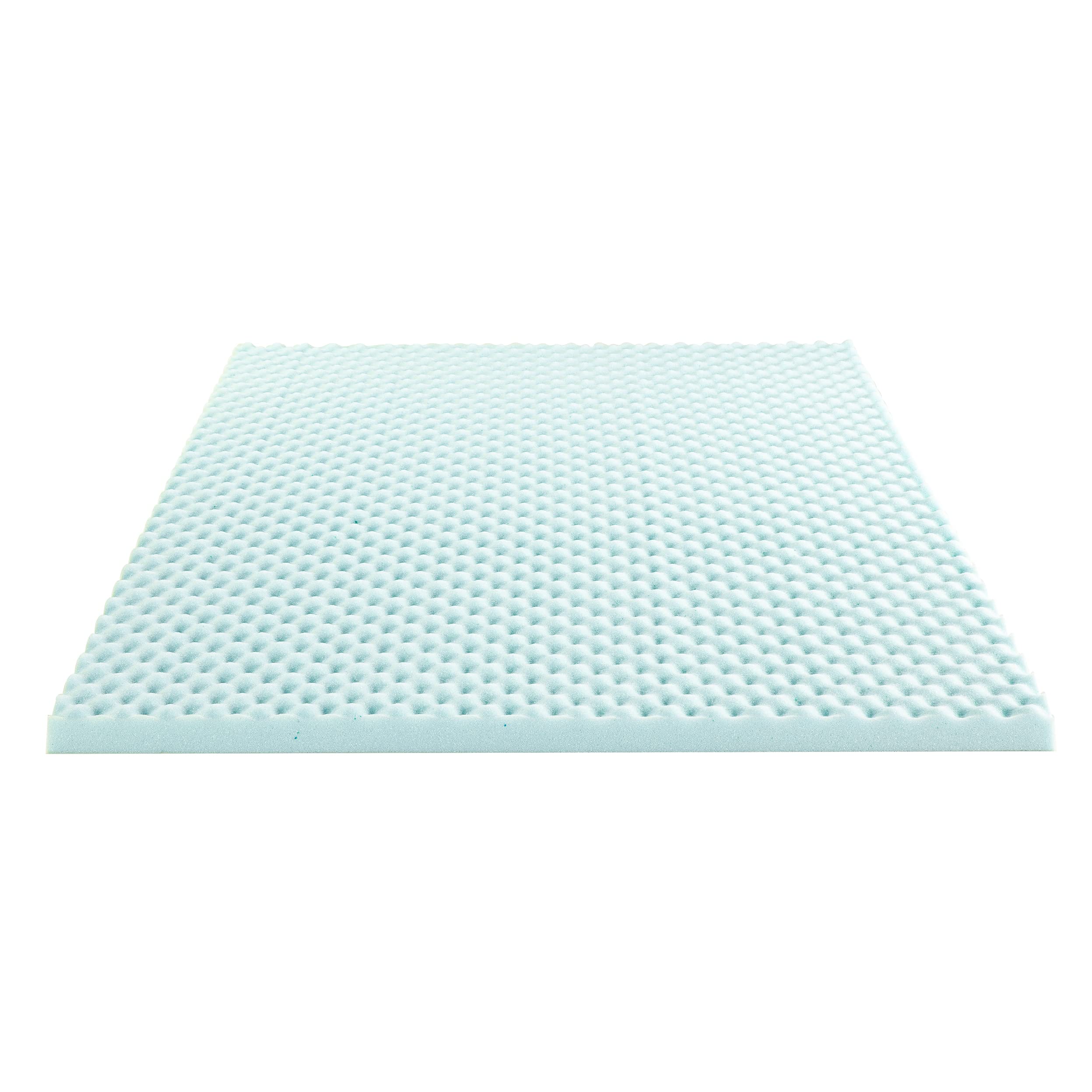 Best Price Mattress 4 Inch Egg Crate Memory Foam Mattress Topper with Cooling Gel Infusion, CertiPUR-US Certified, Short Queen Light Blue