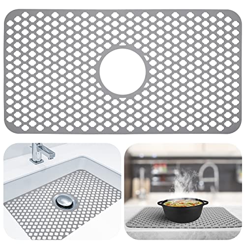 Silicone Kitchen Sink Mat, 25ā x 13ā Sink Protectors for Kitchen Mat Grid, Drying Mat for Kitchen Counter as for Cooling Rack, Dishware Drainer (Grey)