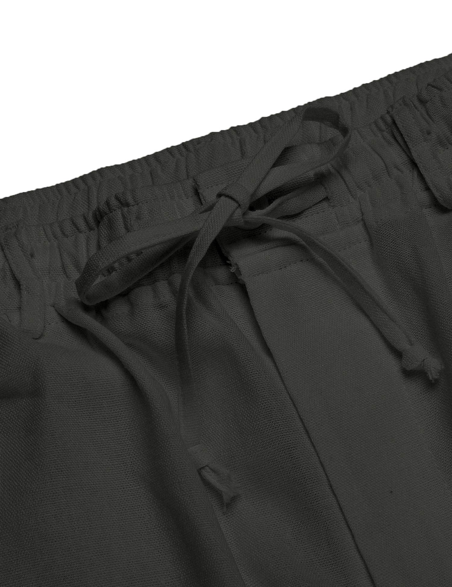 COOFANDY Men's Linen Cotton Pants Drawstring Waist Modern Waistband Trousers Dark Grey