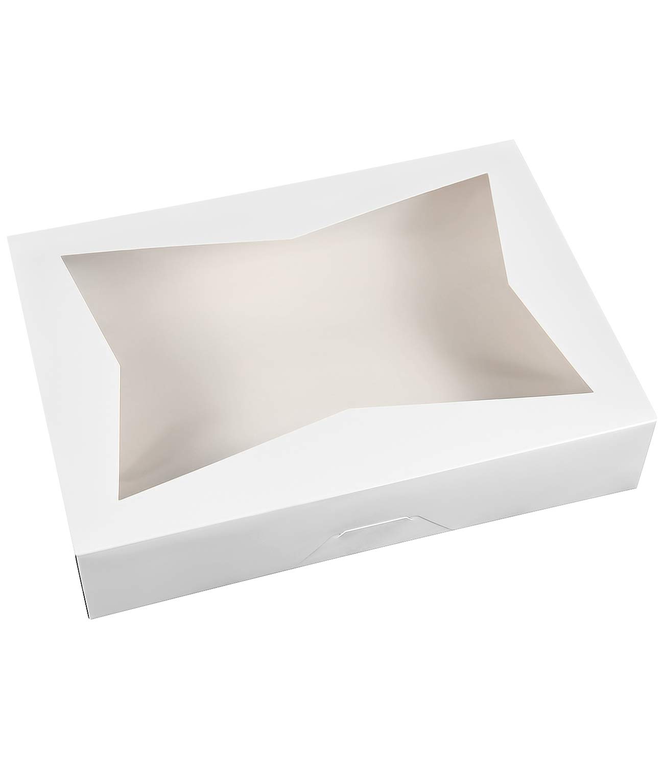 ONE MORE [15-Pack] 14 x10 x 3inch White Lock Corner Window Bakery Cookie Boxes, Large Paperboard Container with PVC Windows for Pie