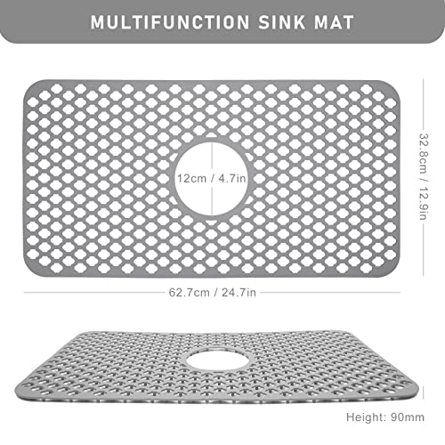 Silicone Kitchen Sink Mat, 25β x 13β Sink Protectors for Kitchen Mat Grid, Drying Mat for Kitchen Counter as for Cooling Rack, Dishware Drainer (Grey)