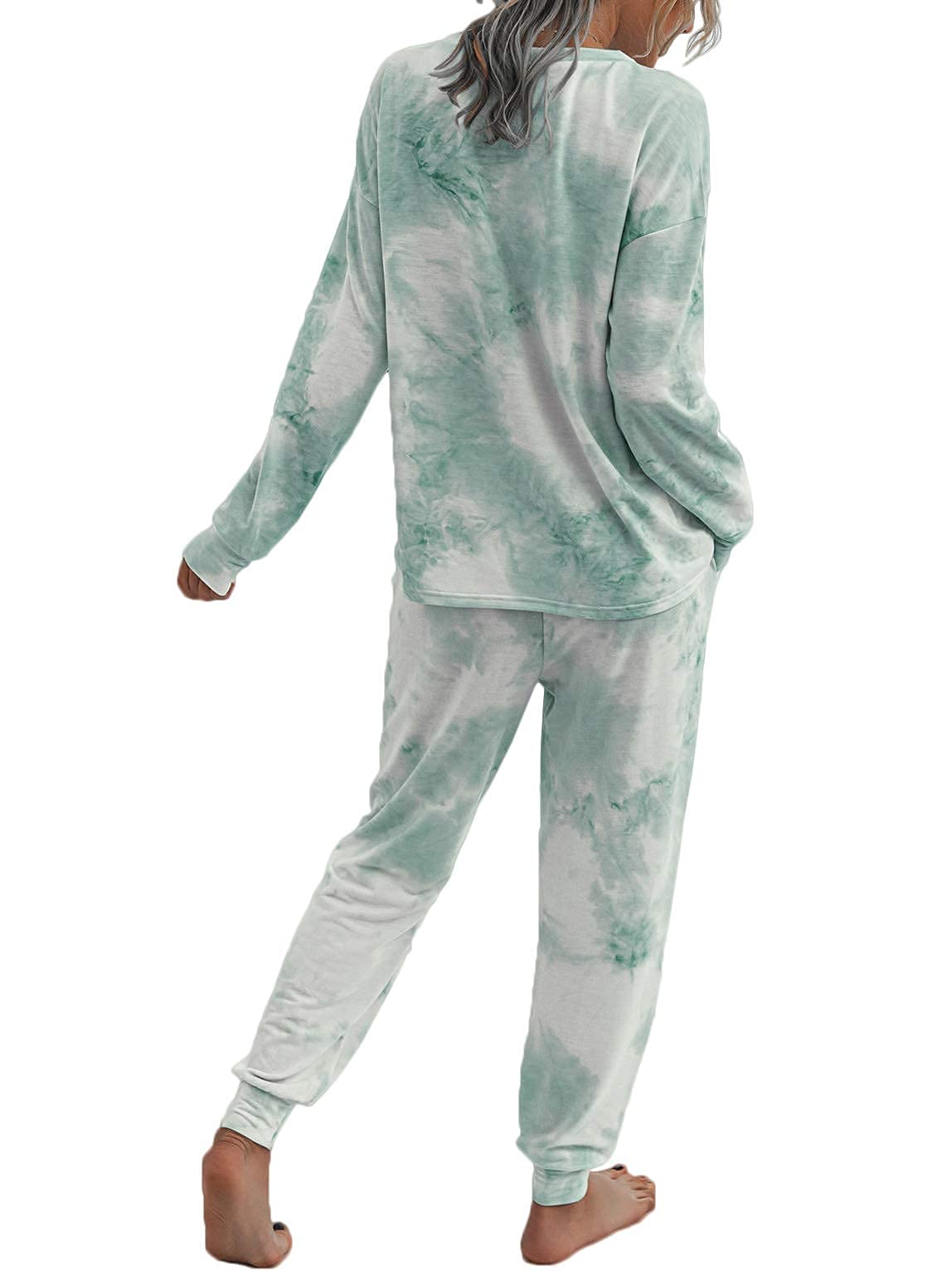 AMABMB Women's Pajama Sets Tie Dye Sweatsuit Long Sleeves Pullover Sleepwear Set 2 Pcs Lounge Jogger Set Nightwear-19L4-lvbai-M