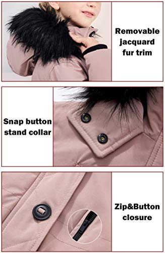 maoo garden Girls Winter Coats Heavyweight Waterproof Jacket Mid-Length Fur Hooded Parka 2017 Pink 5-6Y