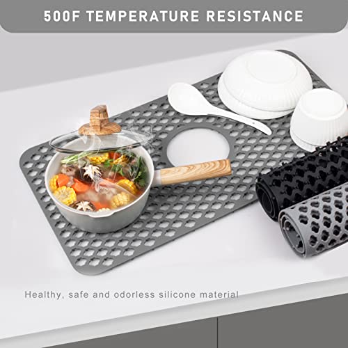 Silicone Kitchen Sink Mat, 25β x 13β Sink Protectors for Kitchen Mat Grid, Drying Mat for Kitchen Counter as for Cooling Rack, Dishware Drainer (Grey)