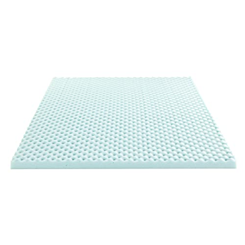 Best Price Mattress 4 Inch Egg Crate Memory Foam Mattress Topper with Cooling Gel Infusion, CertiPUR-US Certified, Short Queen Light Blue