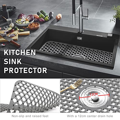 Silicone Kitchen Sink Mat, 25β x 13β Sink Protectors for Kitchen Mat Grid, Drying Mat for Kitchen Counter as for Cooling Rack, Dishware Drainer (Grey)