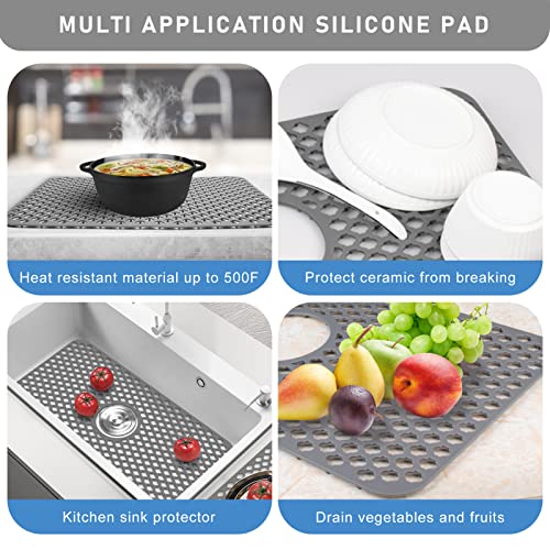 Silicone Kitchen Sink Mat, 25β x 13β Sink Protectors for Kitchen Mat Grid, Drying Mat for Kitchen Counter as for Cooling Rack, Dishware Drainer (Grey)