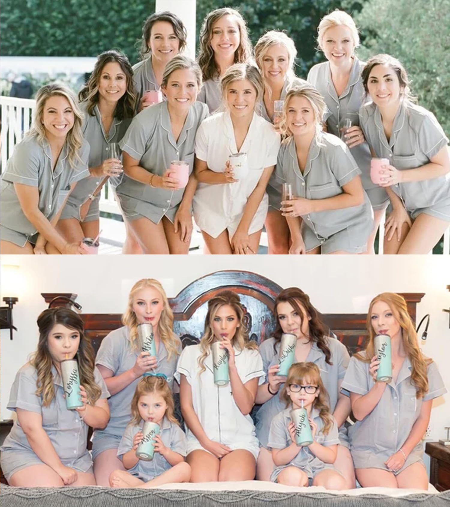 SWOMOG Womens Button Down Pajamas Set Short Sleeve Sleepwear Bride Soft Pj Lounge Sets XS-3XL Grey Medium