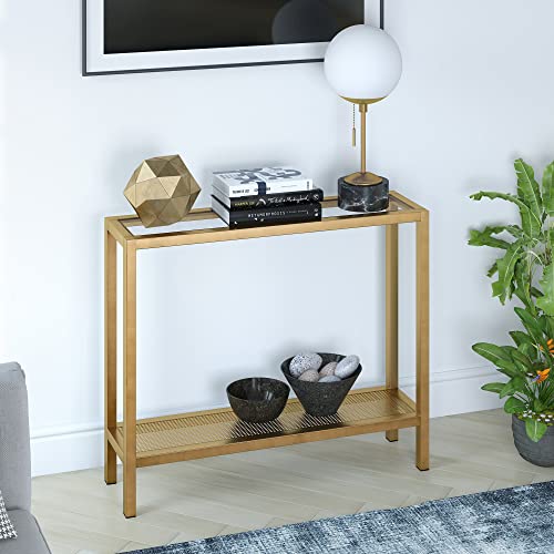 Henn&Hart 36" Wide Rectangular Console Table in Brass, Entryway Table, Accent Table for Living Room, Hallway