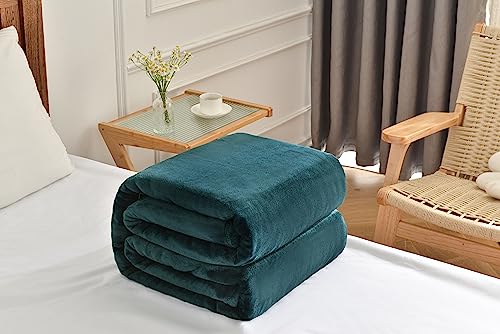 Kingole Flannel Fleece Microfiber Throw Blanket, Luxury Peacock Blue Twin Size Lightweight Cozy Couch Bed Super Soft and Warm Plush Solid Color 350GSM (66 x 90 inches)