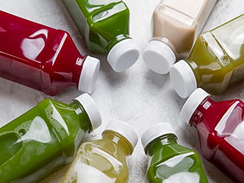 MANSHU 3 Pack 8 OZ Plastic Juice Bottles, Reusable Bulk Beverage Containers, Comes White lid, for Juice, Milk and Other Beverages.