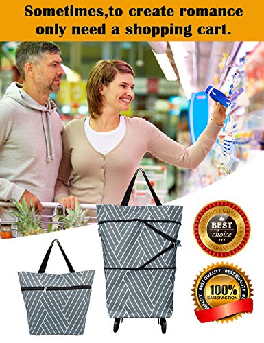 Reusable Grocery Bags with Wheels Foldable Shopping Bags - Waterproof & Strong(Grey Line)