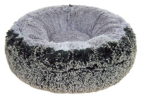 Bessie and Barnie Midnight Frost/Siberian Grey Luxury Shag Ultra Plush Faux Fur Bagelette Pet/Dog Bed (Multiple Sizes)