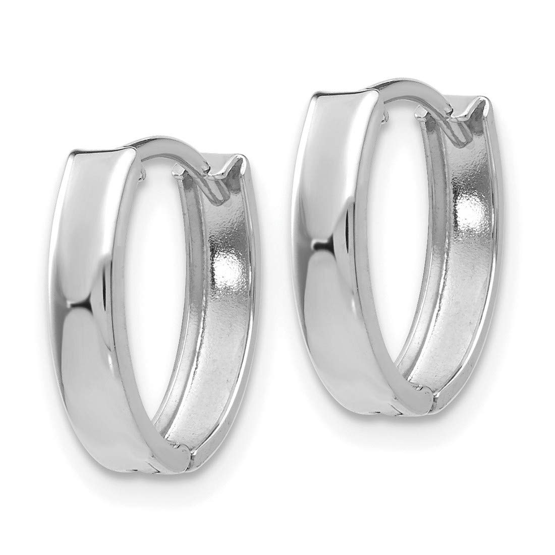 3mm Polished Oval Hinged Hoop Huggie Earrings in Real 14k White Gold 11 mm x 13 mm