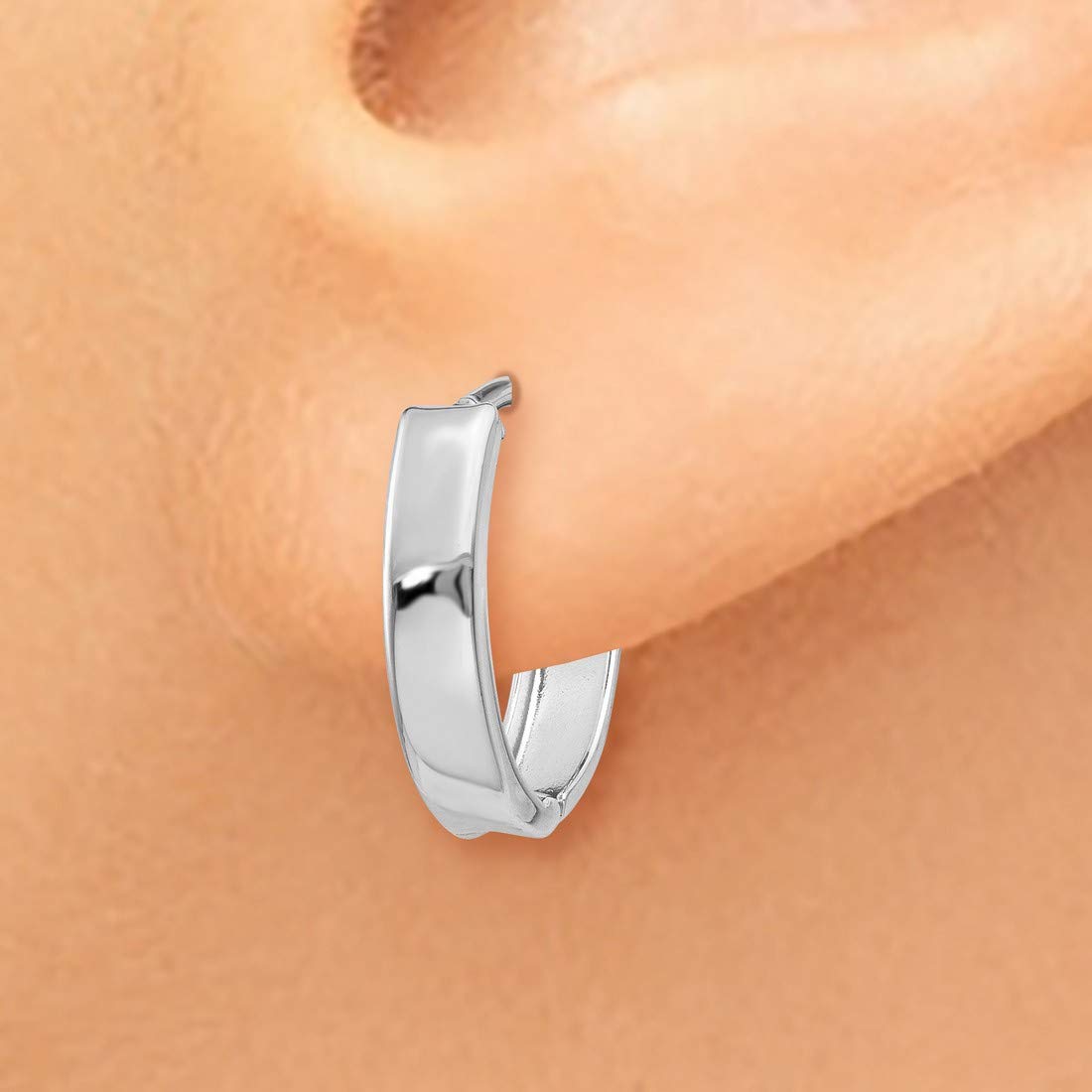 3mm Polished Oval Hinged Hoop Huggie Earrings in Real 14k White Gold 11 mm x 13 mm