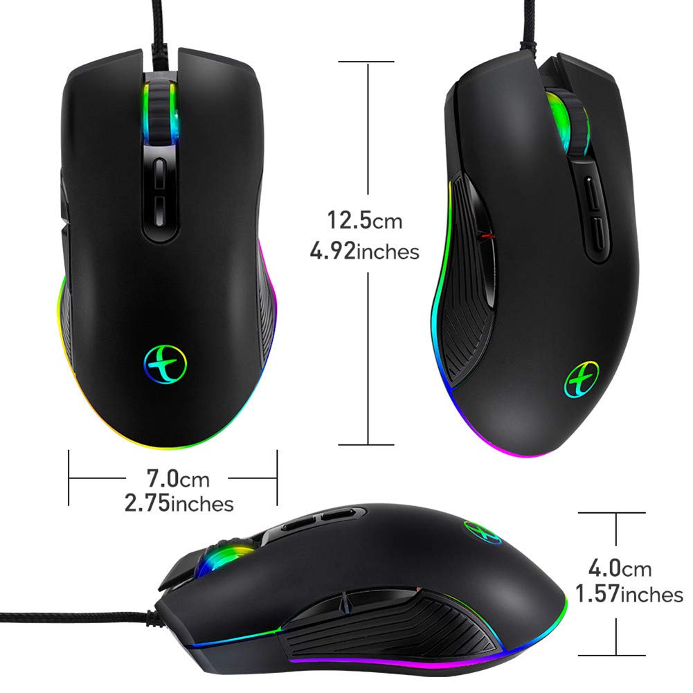 USB C Mouse Ergonomic Type C Wired Mouse RGB Gaming Mouse Optical Mice with 4 Backlight Modes up to 3200 DPI for MacBook Pro, Matebook X, MacBook 12", Chromebook, HP OMEN, More USB Type C Devices