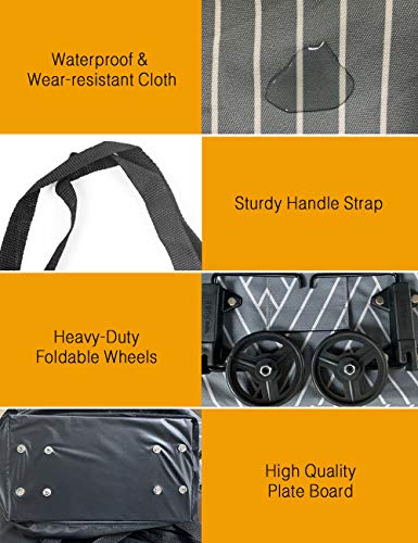 Reusable Grocery Bags with Wheels Foldable Shopping Bags - Waterproof & Strong(Grey Line)