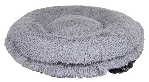 Bessie and Barnie Midnight Frost/Siberian Grey Luxury Shag Ultra Plush Faux Fur Bagelette Pet/Dog Bed (Multiple Sizes)