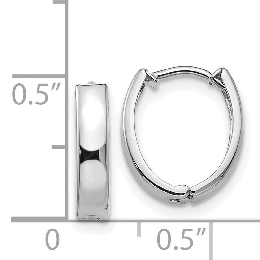 3mm Polished Oval Hinged Hoop Huggie Earrings in Real 14k White Gold 11 mm x 13 mm
