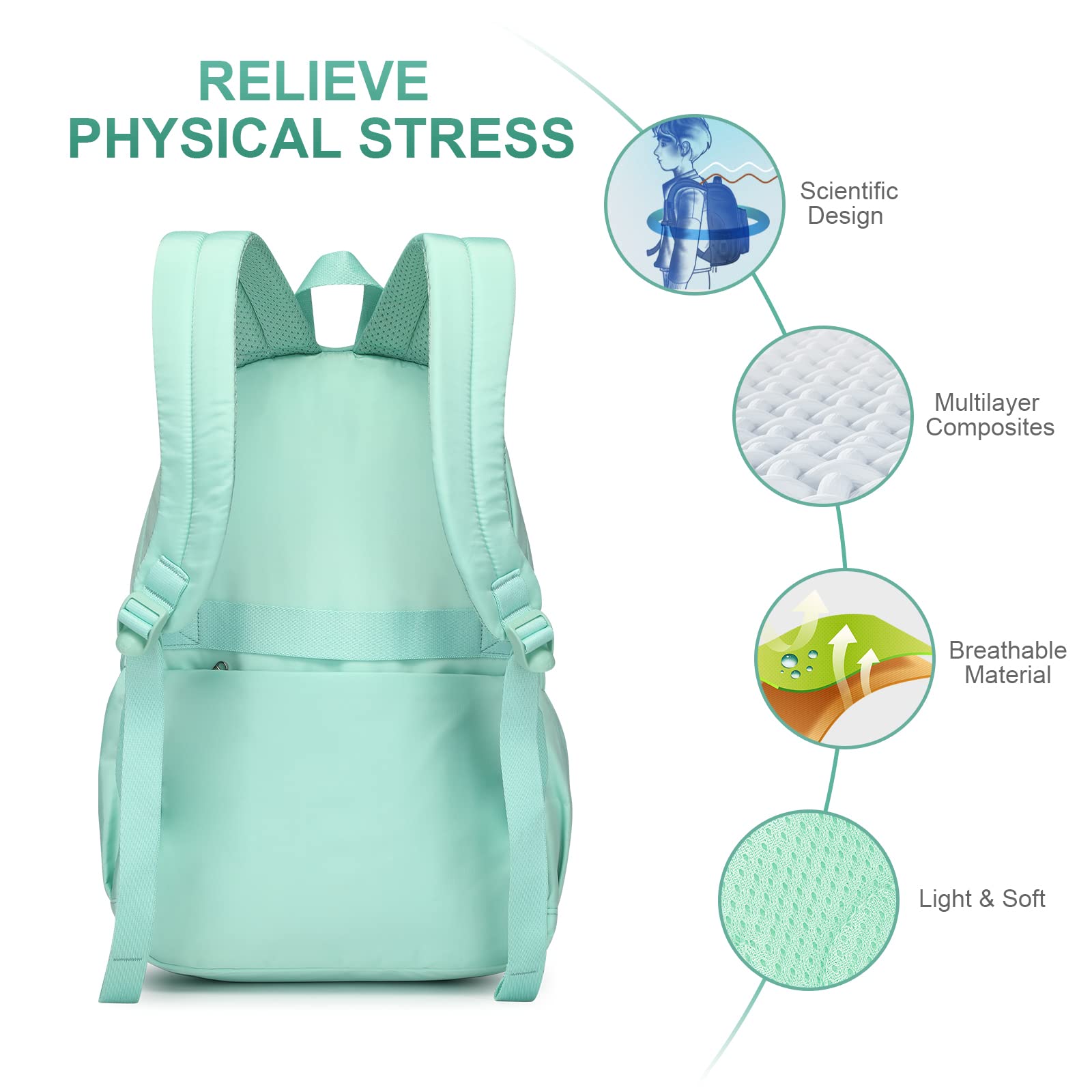 Caran·Y 30L Kids School Backpack for Girls Boys 6-18-Lightweight Water-Resistant Design,Multiple Pockets,Adjustable Straps Durable Bookbag for Elementary to High School Students(Green)