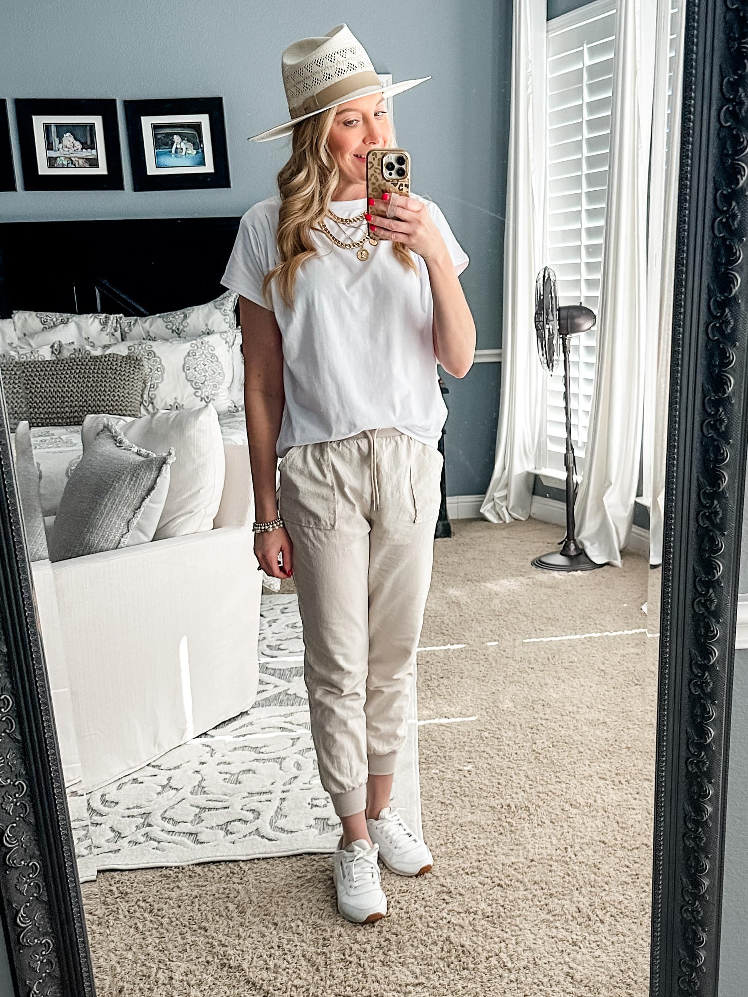 Puimentiua Womens Tapered Pants Cotton Linen Drawstring Back Elastic Waist Pants Casual Trousers with Pockets Khaki