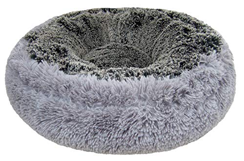Bessie and Barnie Midnight Frost/Siberian Grey Luxury Shag Ultra Plush Faux Fur Bagelette Pet/Dog Bed (Multiple Sizes)
