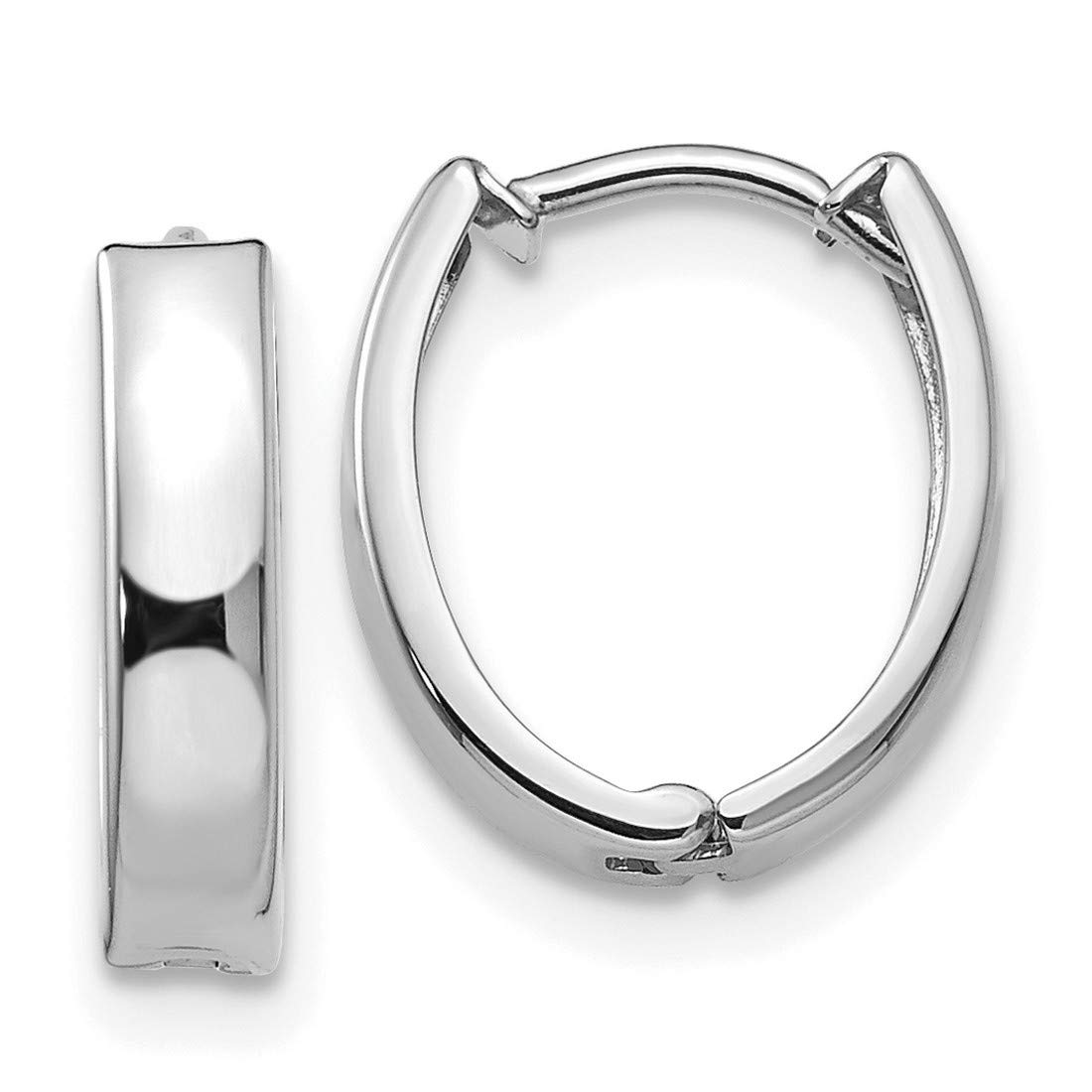 3mm Polished Oval Hinged Hoop Huggie Earrings in Real 14k White Gold 11 mm x 13 mm