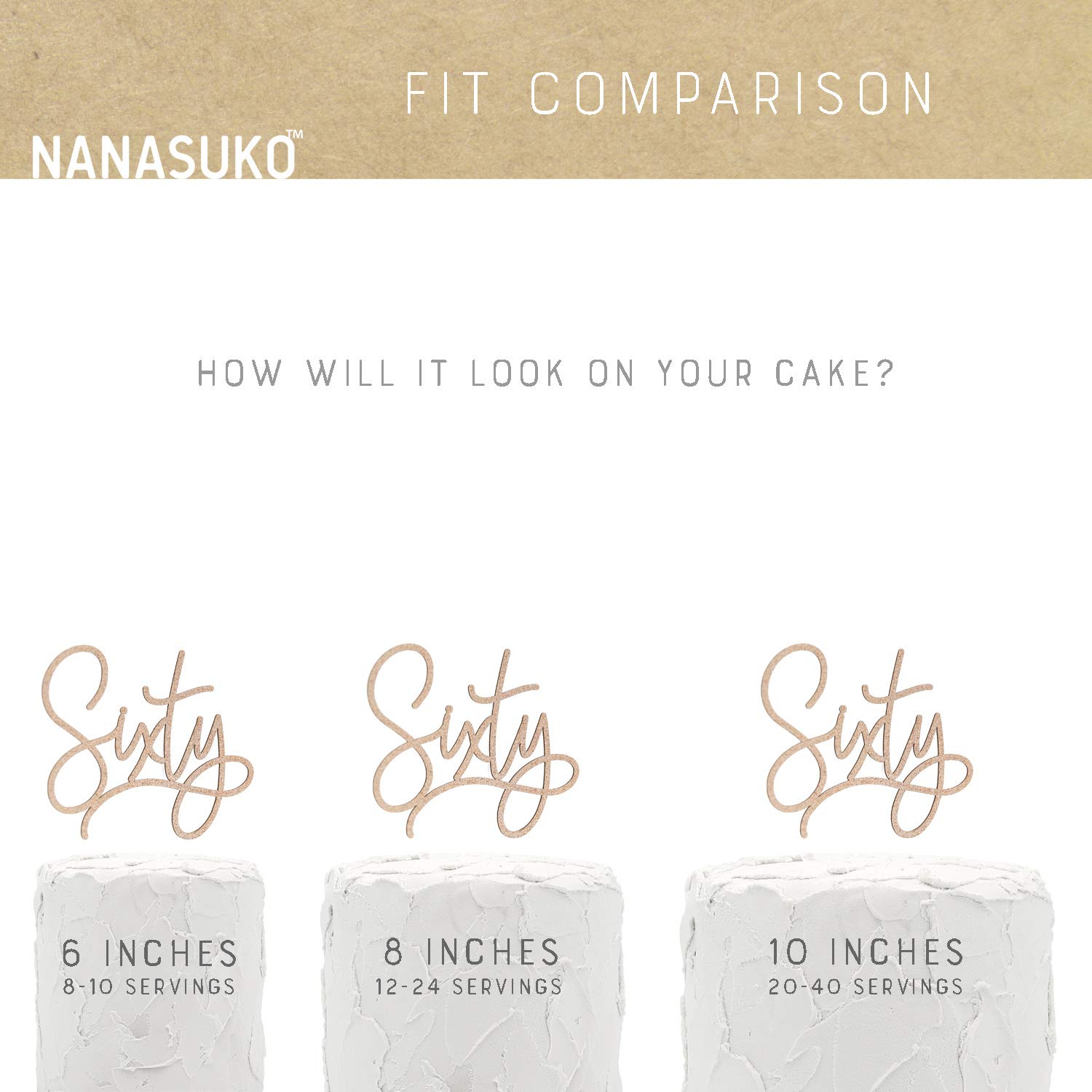 NANASUKO Modern Cursive 60th Birthday Cake Topper - sixty - Double Sided Rose Gold Glitter - Premium Quality Made in USA