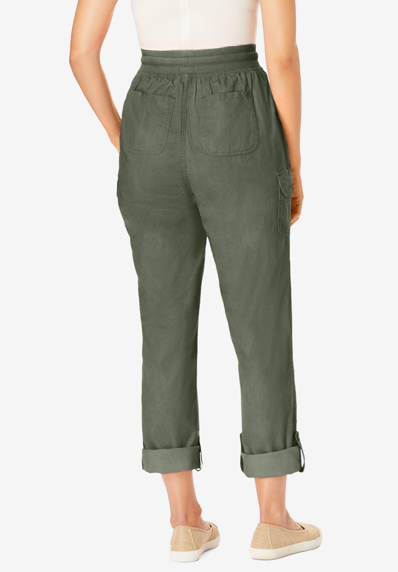 Woman Within Plus Size Convertible 2-in-1 Cargo Pant & Capri Elastic Waist - 18 W, Olive Green