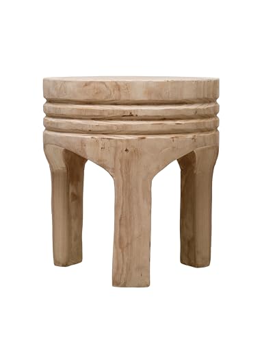 Creative Co-Op Boho Hand-Carved Paulownia Wood Stool, Natural