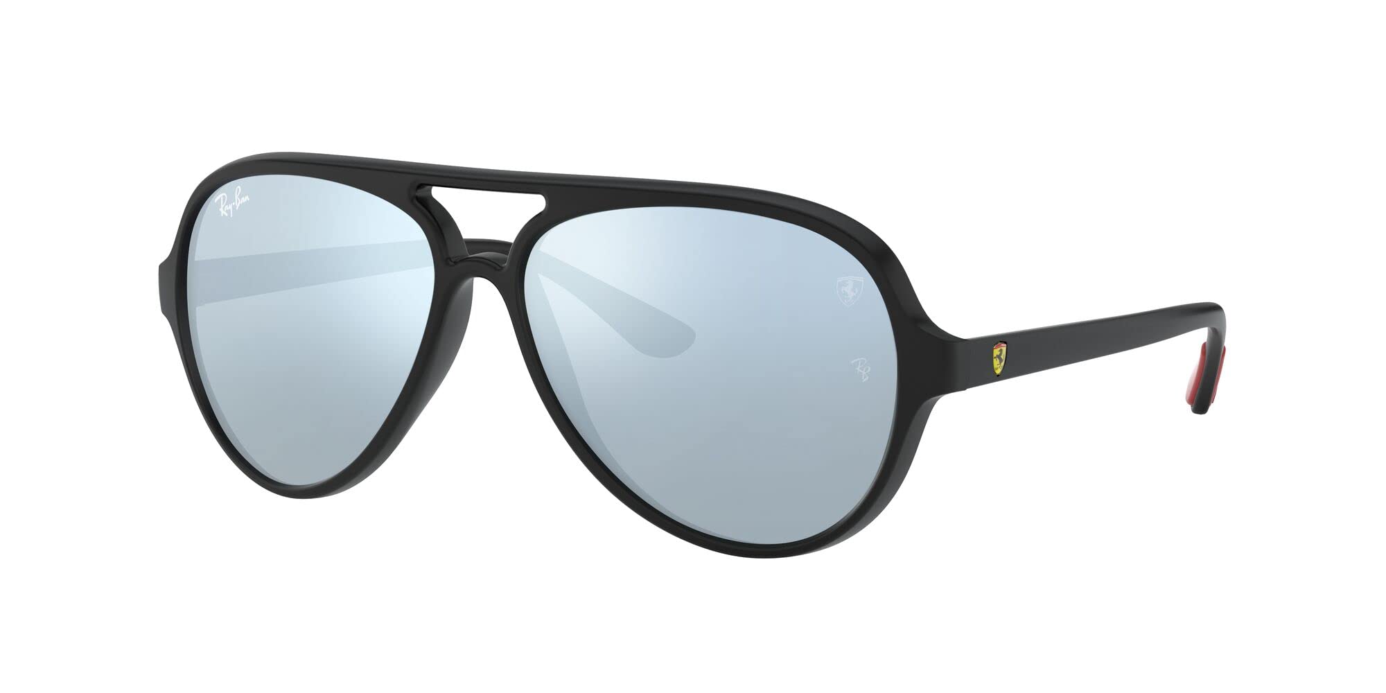 Ray-Ban RB4125M Scuderia Ferrari Collection Aviator Sunglasses, Matte Black/Light Green Mirrored Silver, 57 mm