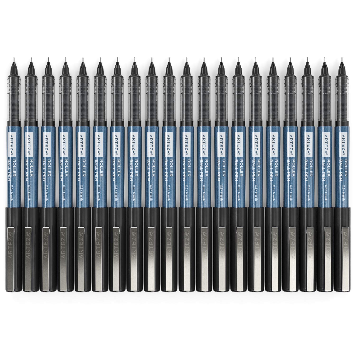ARTEZA Rollerball Pens Fine Point, Set of 20 Black Liquid Ink, Extra Fine 0.5 mm Needle Tip Pen, Make Precise Lines