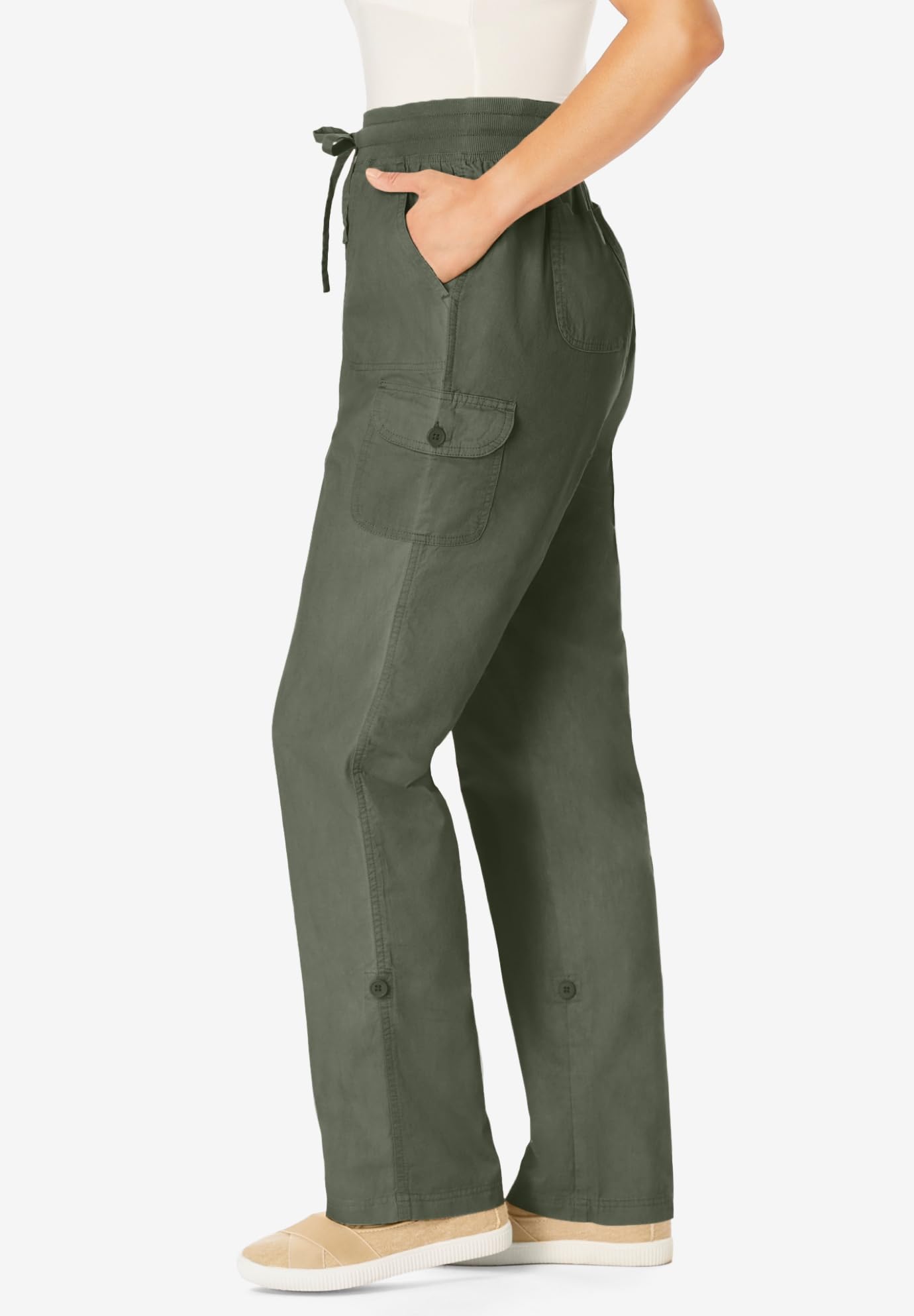 Woman Within Plus Size Convertible 2-in-1 Cargo Pant & Capri Elastic Waist - 18 W, Olive Green