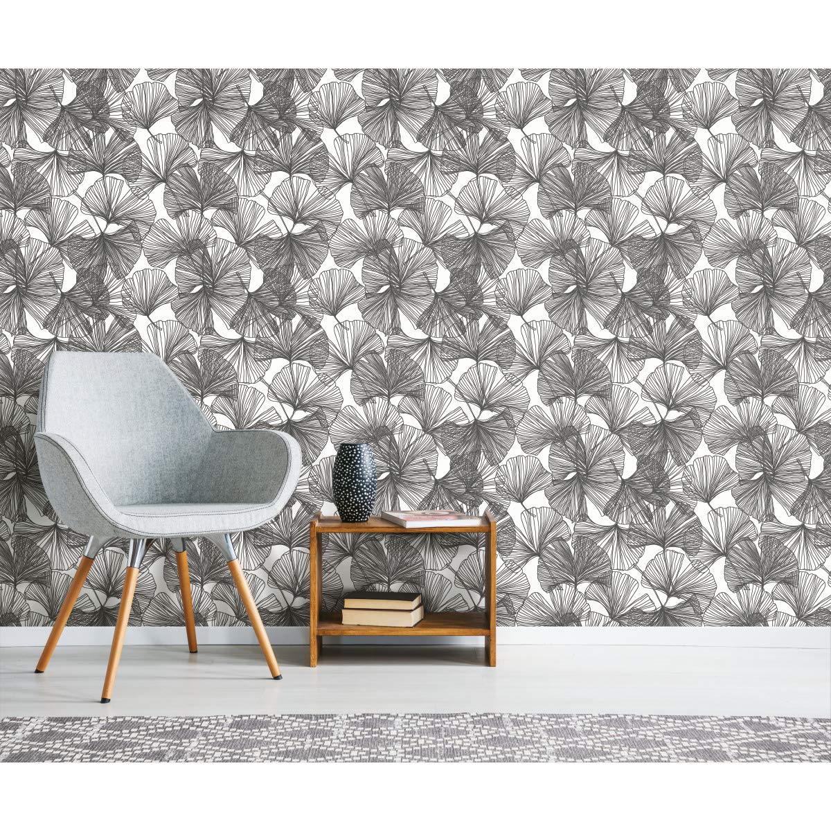 RoomMates RMK11601WP Black Gingko Leaves Peel and Stick Wallpaper