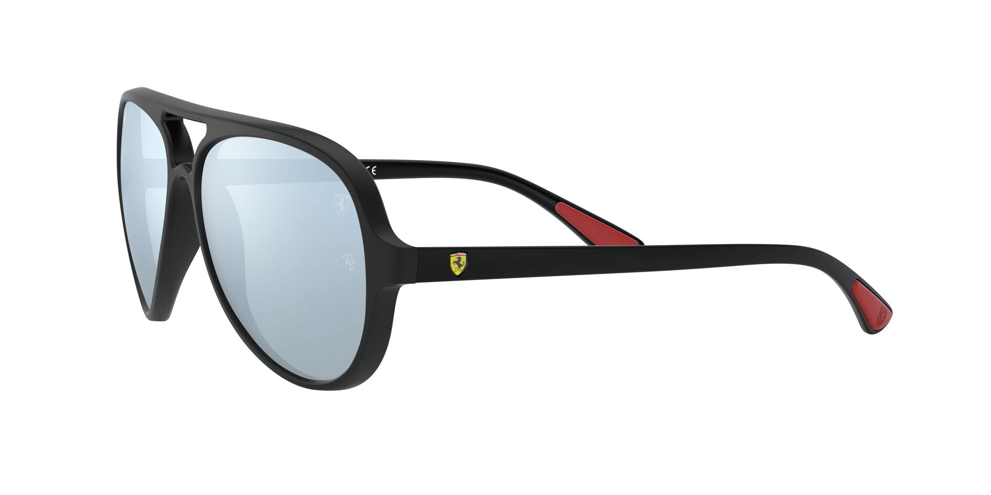 Ray-Ban RB4125M Scuderia Ferrari Collection Aviator Sunglasses, Matte Black/Light Green Mirrored Silver, 57 mm