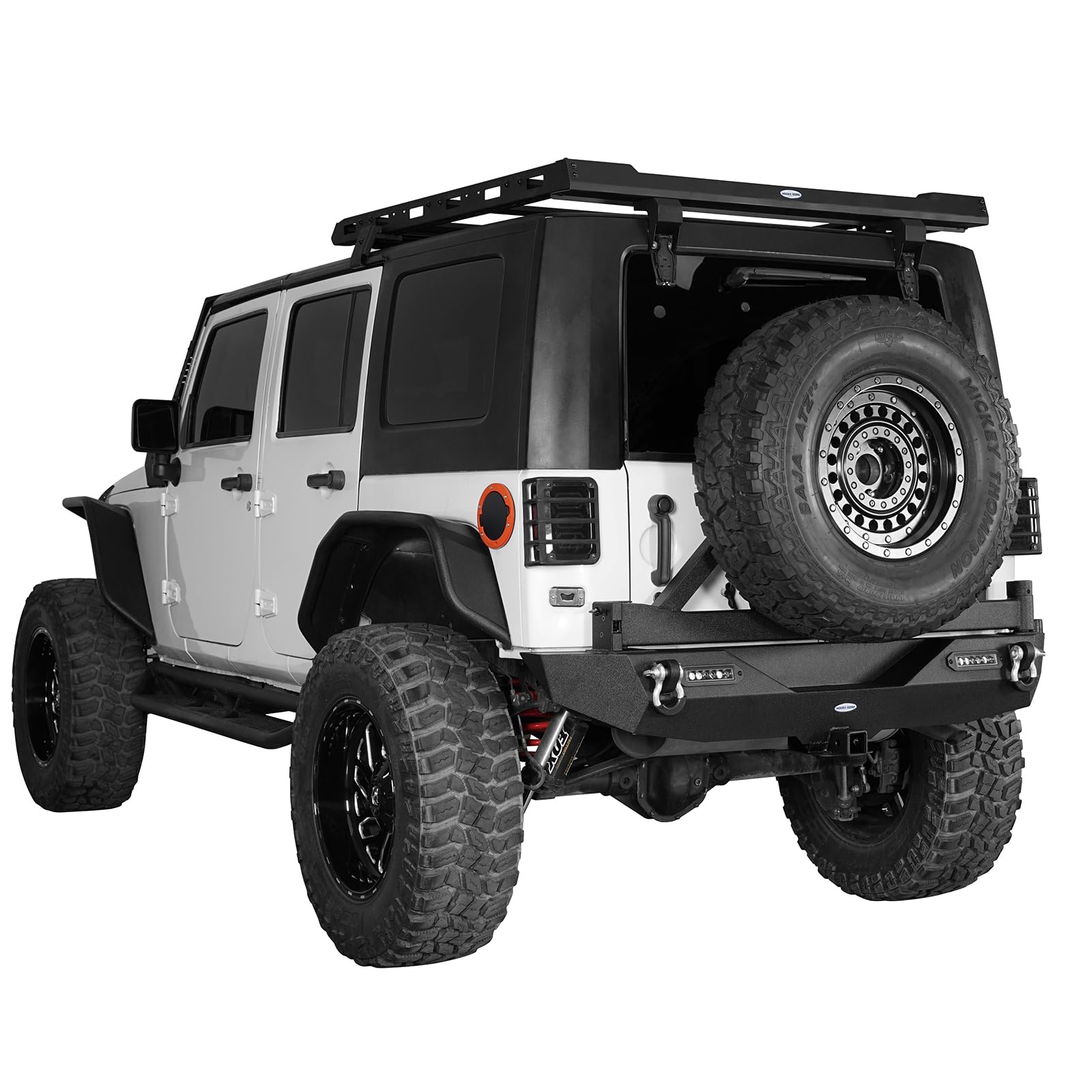 u-Box Front Bumper & Rear Bumper Combo for Jeep Wrangler JK 2007-2018 Textured Black Steel Bumper w/Spare Tire Carrier & 120W LED Light Bar & Receiver Hitch