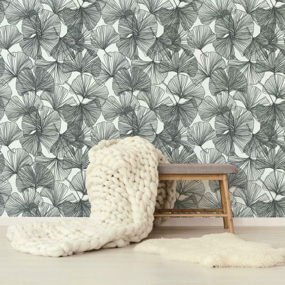 RoomMates RMK11601WP Black Gingko Leaves Peel and Stick Wallpaper