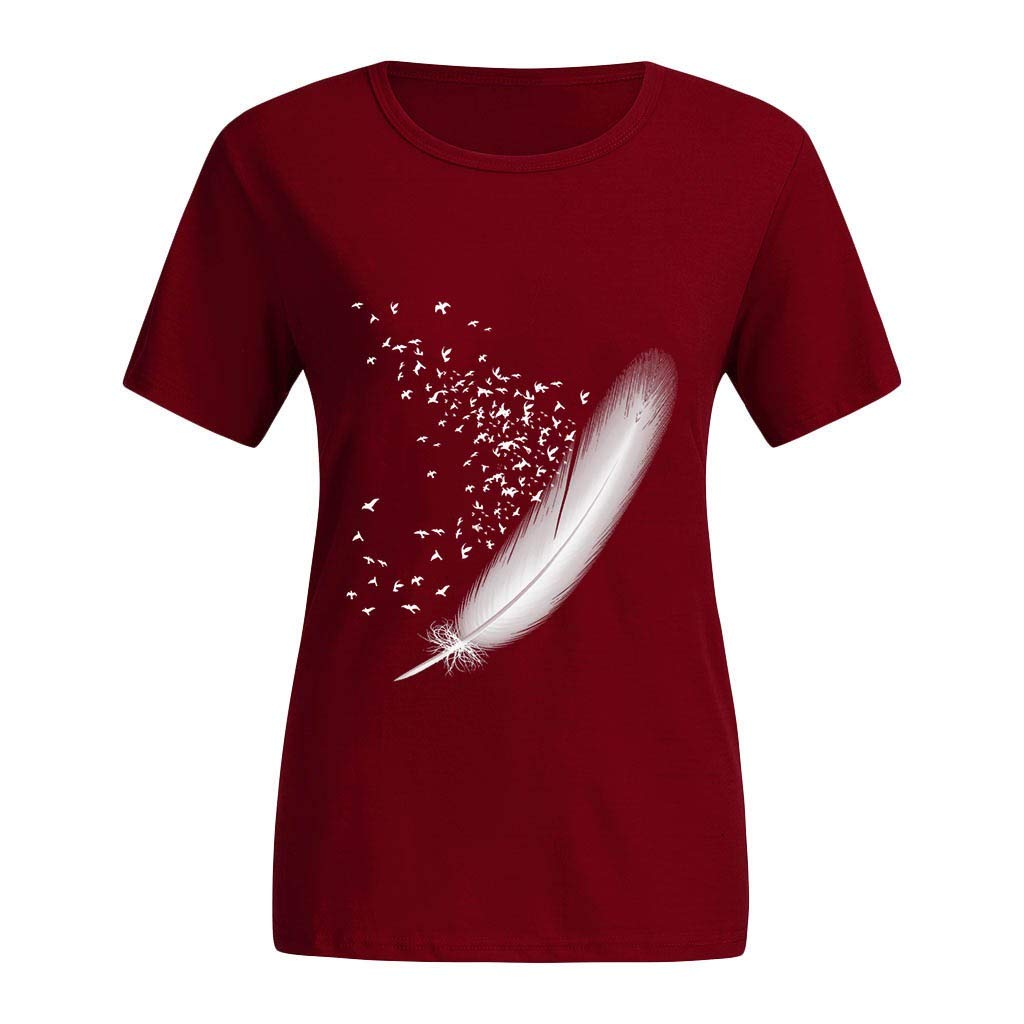 Aniywn Womens T-Shirt Summer Casual Printing Crewneck Short Sleeve Top Blouse Stylish Basic Tunic Tops Red