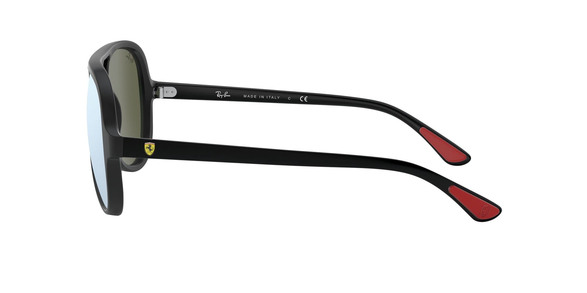 Ray-Ban RB4125M Scuderia Ferrari Collection Aviator Sunglasses, Matte Black/Light Green Mirrored Silver, 57 mm