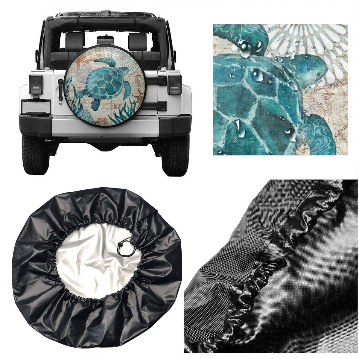MSGUIDE Spare Tire Cover Sea Turtle for Jeep Trailer Rv Truck 14 15 16 17 Inch Sunscreen Dustproof Corrosion Proof Wheel Cover