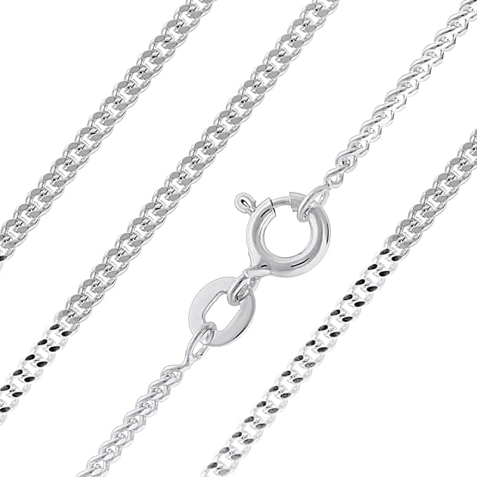 Aeon Jewellery 925 Sterling Silver Necklace - 1mm Diamond Cut Curb Chain Necklace | 16" Chain | For Layered Looks, Gifts or Pendant Replacements | Polishing Cloth & Pouch Bag Included