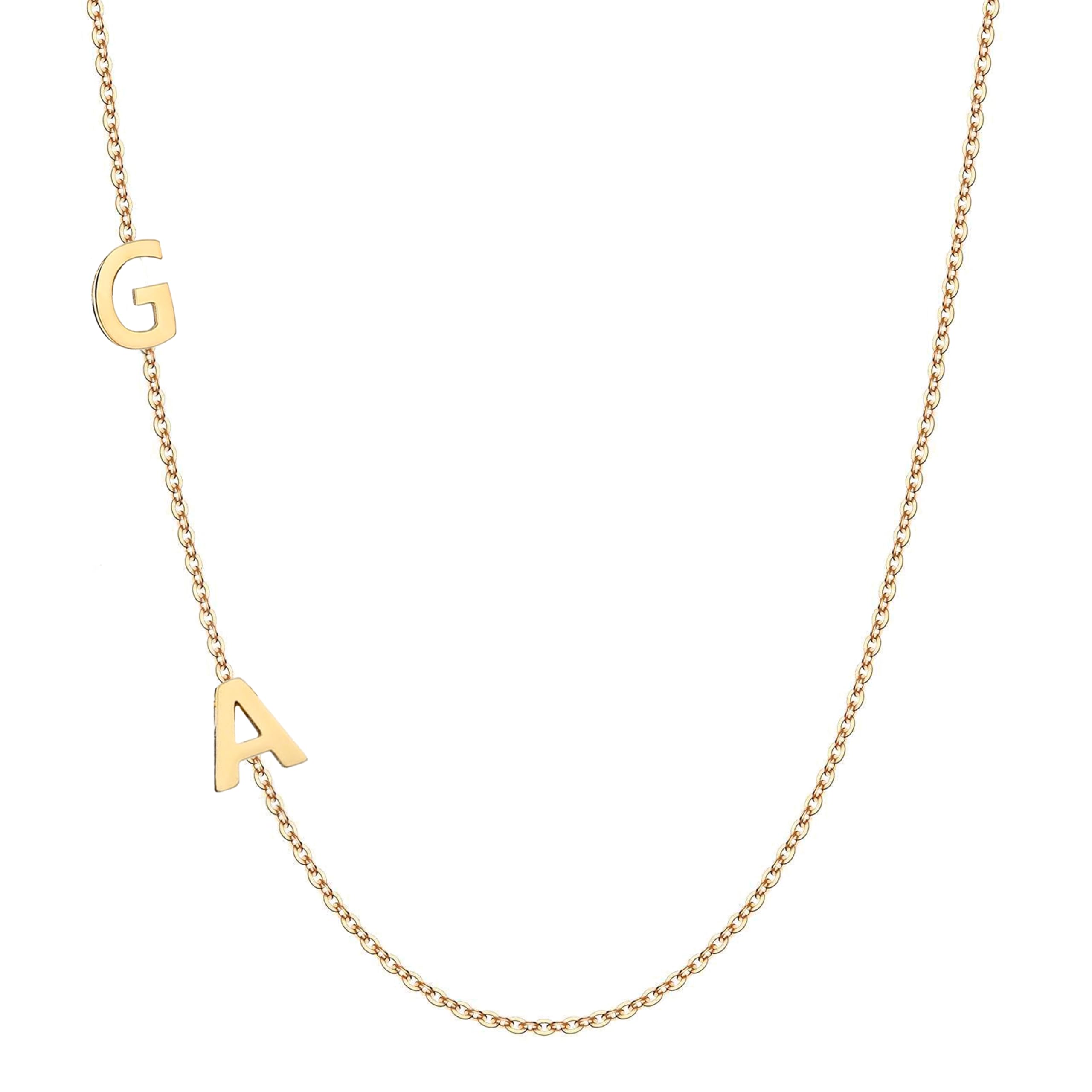 14k Sideways Initial Gold Necklace w Solitaire Diamond, Custom Multiple Letter Necklace, Personalized Solid Gold Initial Diamond Letter Necklace, Personalize Birthstone Bridesmaid Gift.